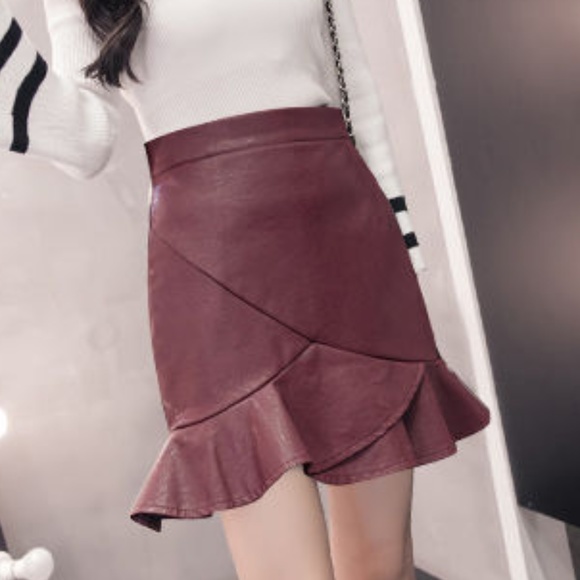 Skirts | Ruffle Hem Faux Leather Aline Mini Skirt | Poshmark